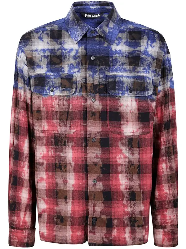 Palm Angels B Curved Logo Check" Long Sleeves Shirt - Blue