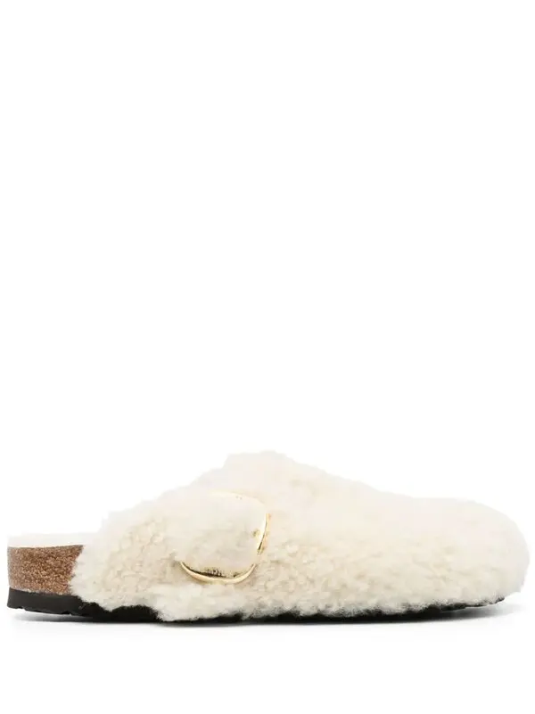 BIRKENSTOCK Boston Big Buckle Shearling Teddy Slippers - White