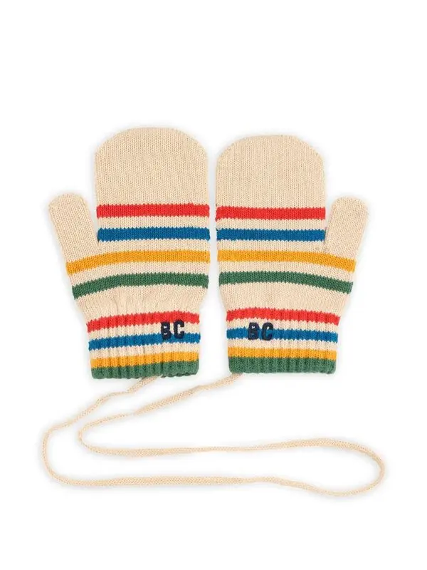 BOBO CHOSES Knitted Striped Mittens - White