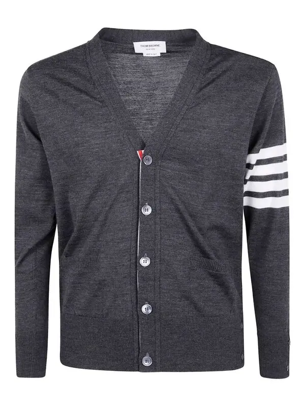 Thom Browne Classic V-neck Fine Merino Wool Cardigan - Gray