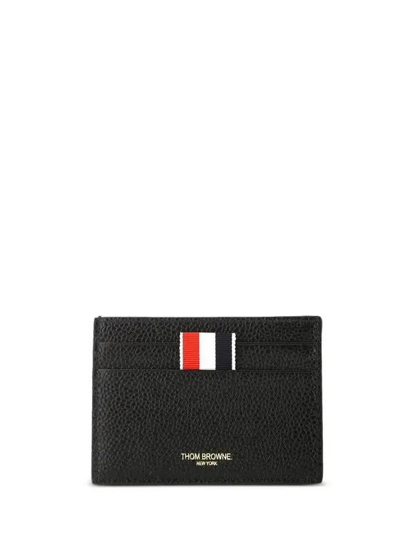 Thom Browne Single Card Holder In Pebble Grain Leather - Black