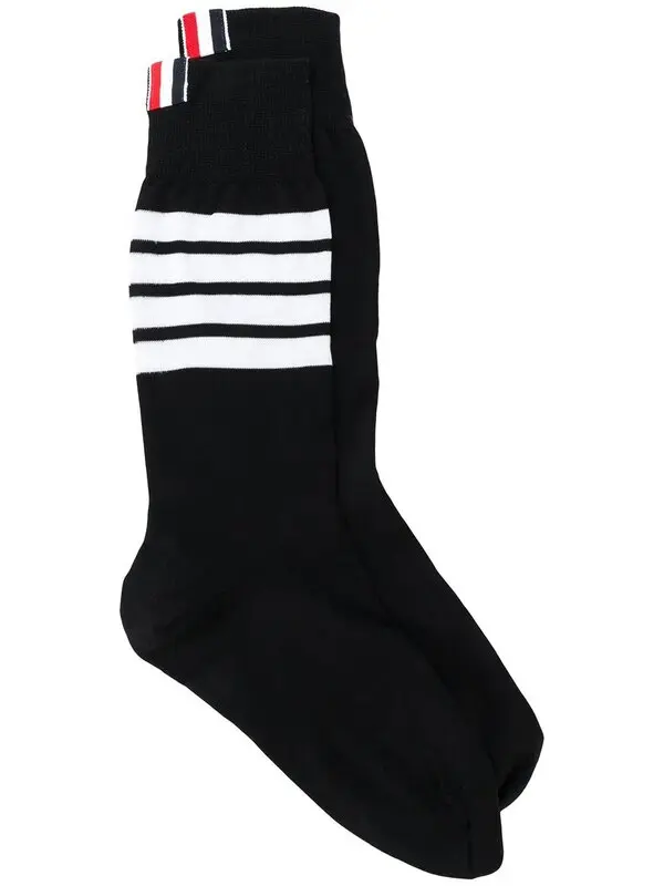 Thom Browne Mid-calf Socks With 4-bar Stripe - Black