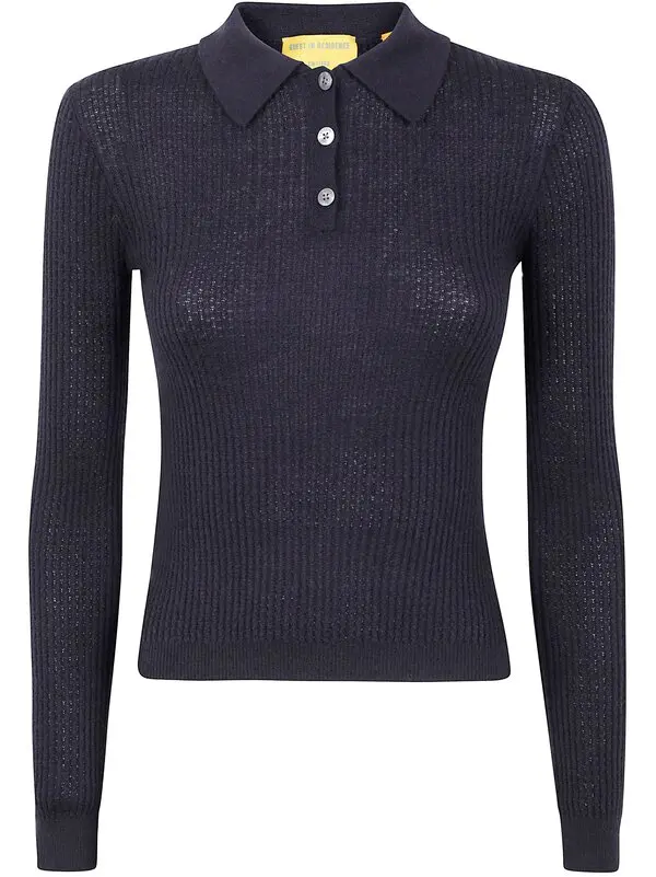 Guest In Residence Long Sleeve Cashmere Polo Shirt - Black