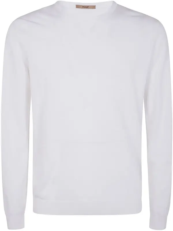 NUUR Long Sleeve Round Neck Sweater - White