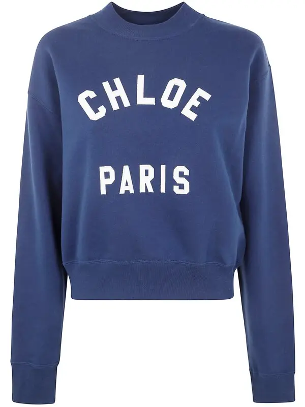 Chloé Cropped Round Neck Sweatshirt - Blue