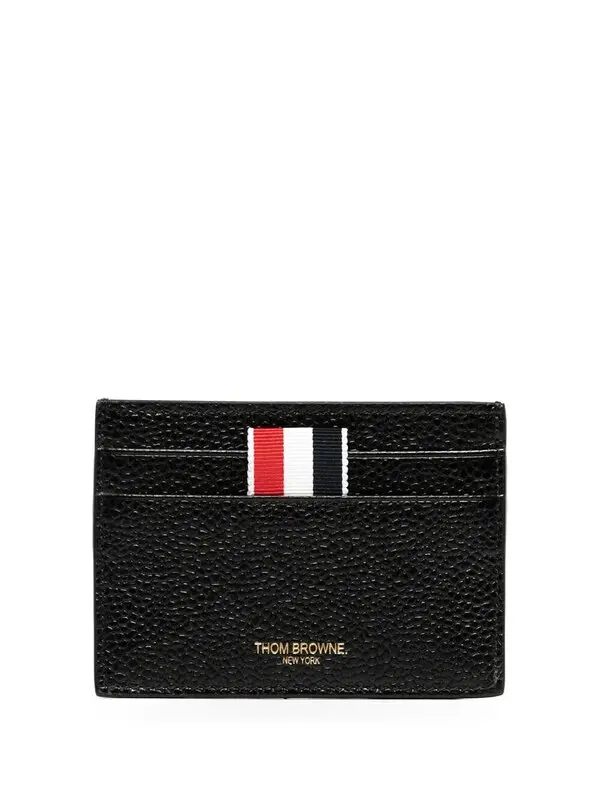 Thom Browne Double Sided Card Holder With Rwb Gg Tab In Pebble Grain L - Black