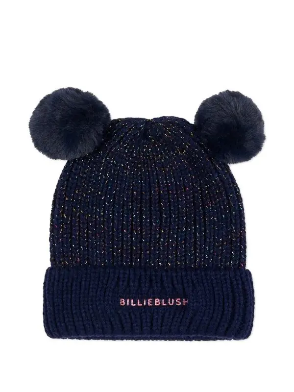 BILLIEBLUSH Ribbed Beanie With Pom Poms - Blue