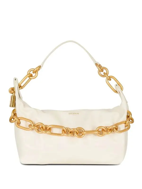 Balmain Sync Medium Calfskin Shoulder Bag - Beige