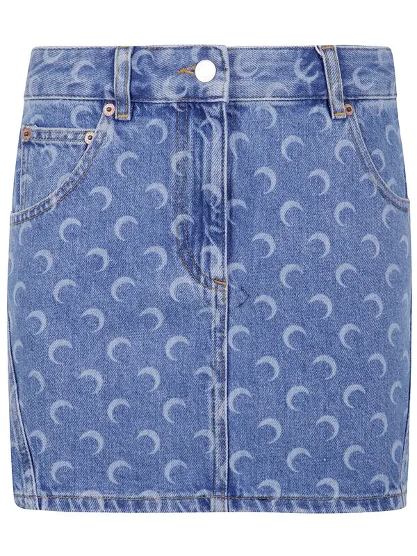 MARINE SERRE Moon Laser Wash Denim Mini Skirt - Blue