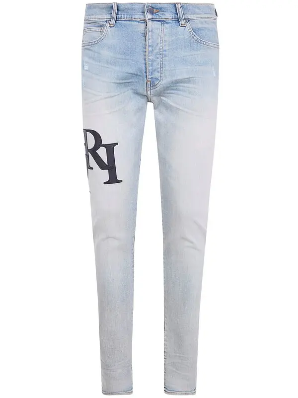 Amiri Staggered Logo Skinny Jeans - Blue