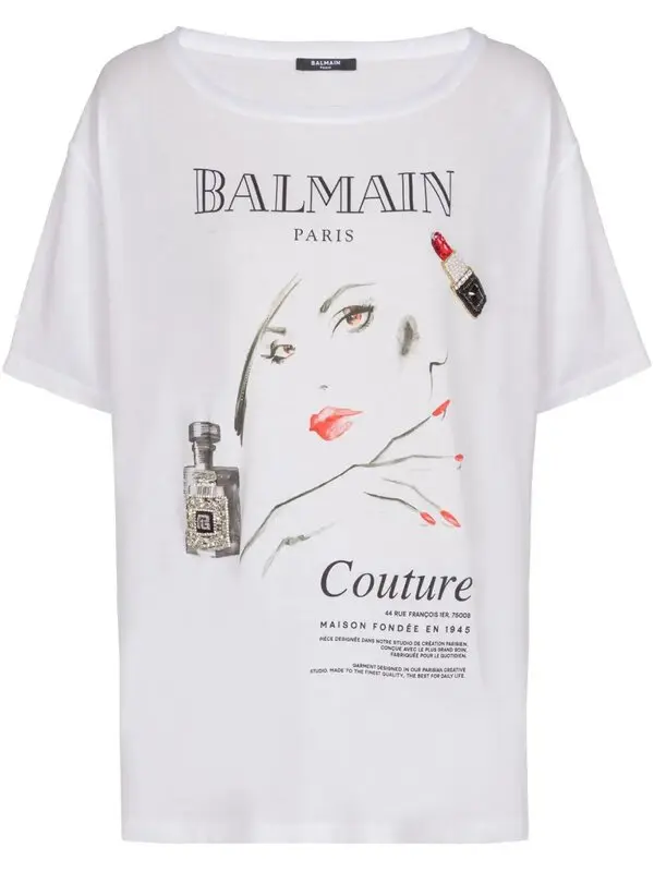 Balmain Beauty Print T-shirt With Embroidery Patches - White