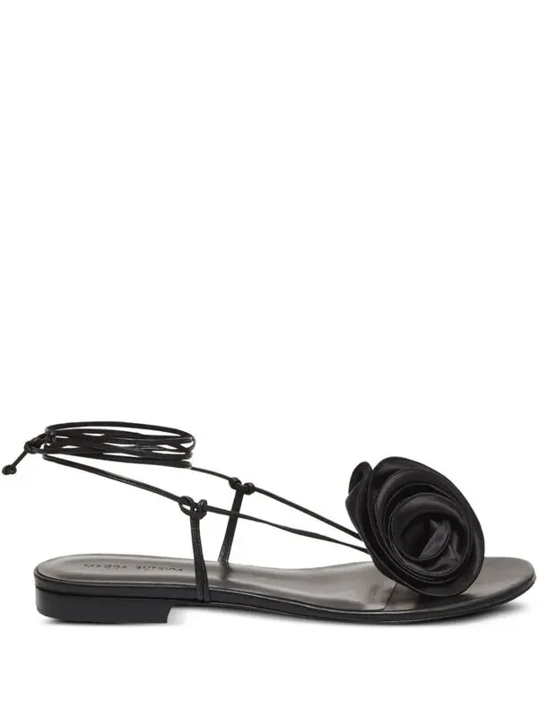 Magda Butrym Wrap Around Flat Flower Sandals - Black