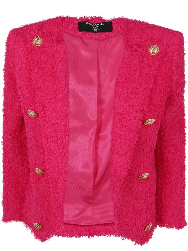 Balmain 8 Button Tweed Spencer Jacket - Pink