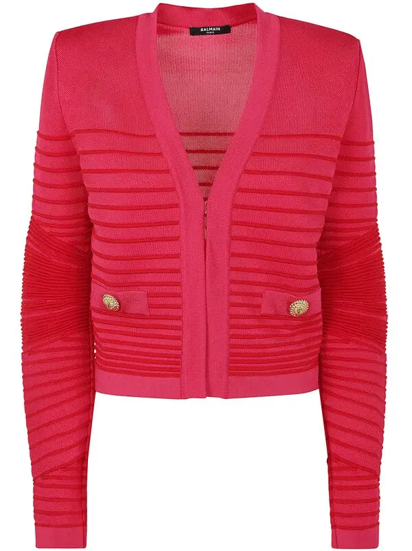 Balmain Long Sleeves Flechage Knit Cardigan - Pink