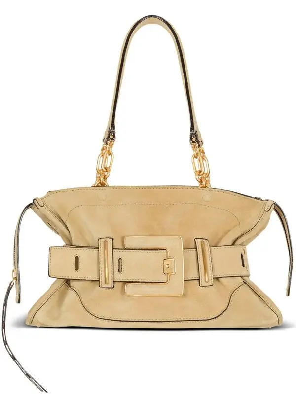Balmain Anthem Suede Shoulder Bag - Beige