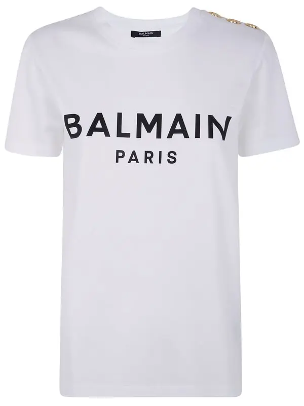 Balmain Printed T-shirt With Button Detail - White