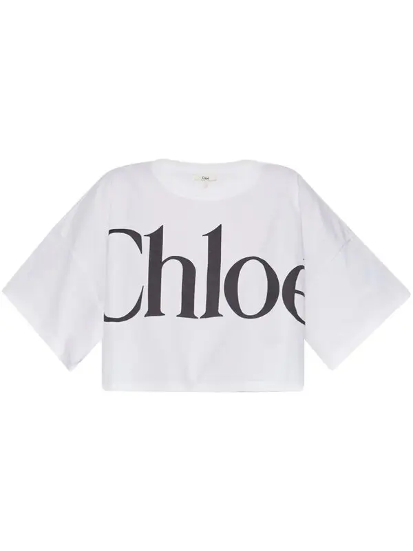 Chloé Printed Oversized Cropped T-shirt - White
