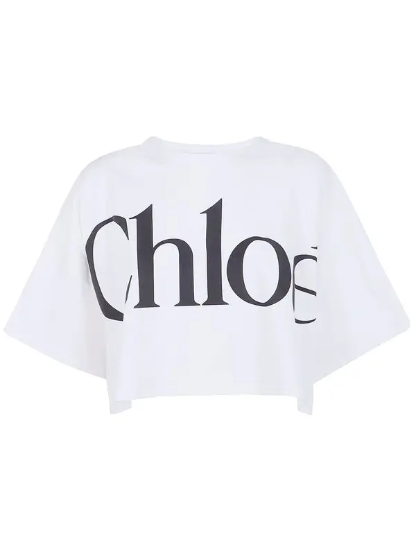 Chloé Printed Oversized Cropped T-shirt - White