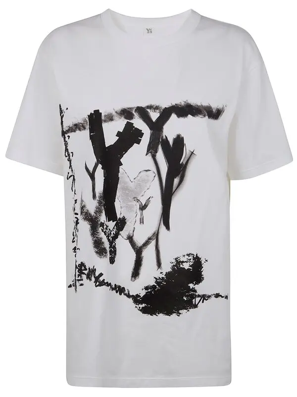 Y`S Round Neck Half Sleeve T-shirt - White