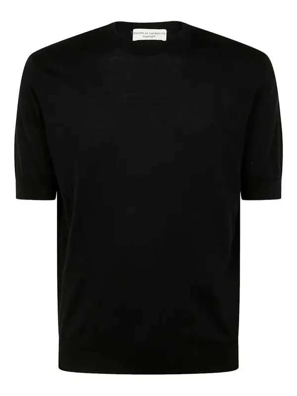 FILIPPO DE LAURENTIIS Short Sleeve Round Neck Sweater - Black