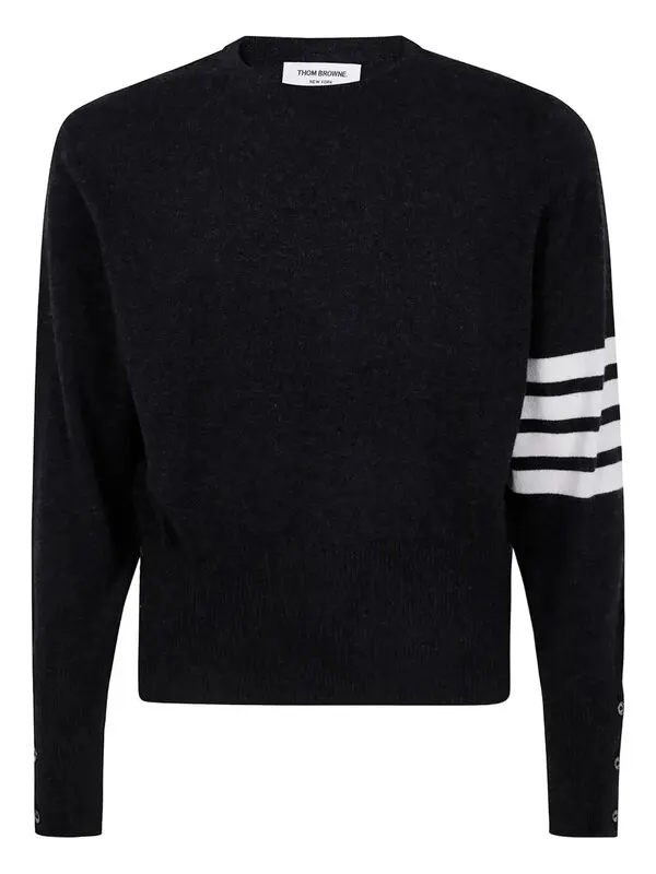 Thom Browne Classic Cashmere Pullover With 4-bar Stripe - Gray