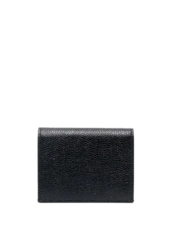 Thom Browne Double Card Holder In Pebble Grain Leather - Black
