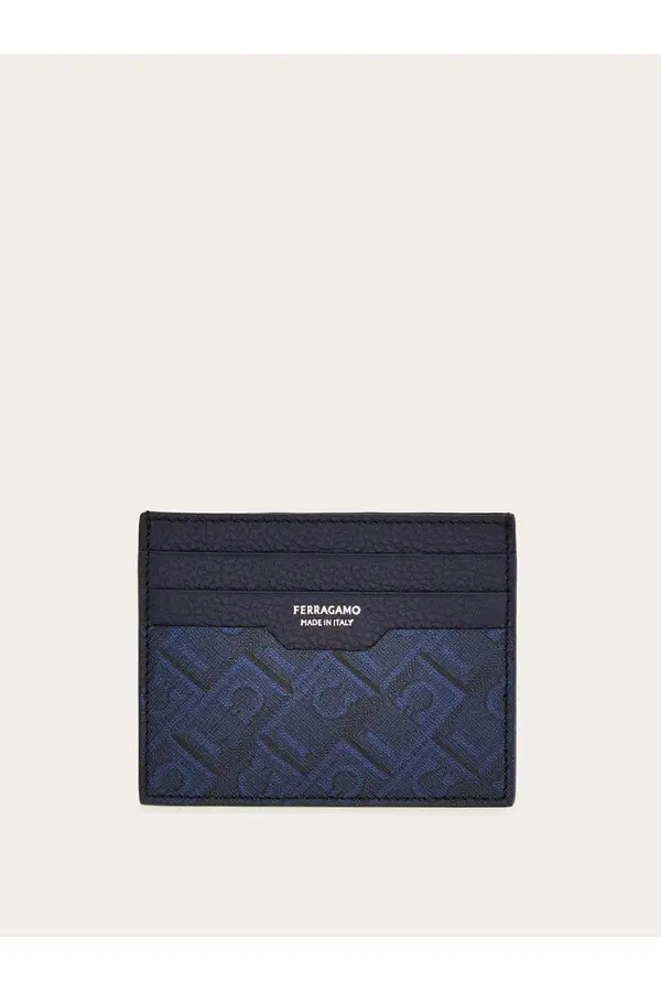 FERRAGAMO Monogram Credit Card Holder - Navy