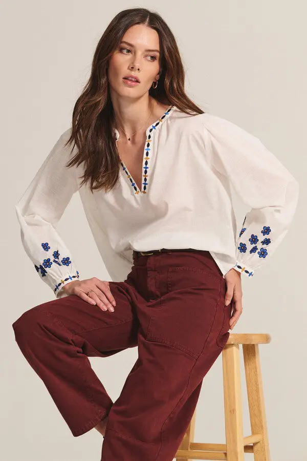 Velvet By Graham & Spencer Amani Embroidered Blouse - White