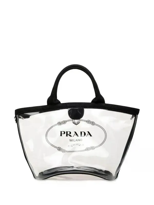 Prada Pvc And Canapa Satchel With Logo - Black