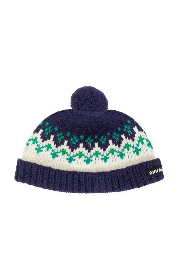 Miu Miu Wool Fairisle Beanie - Navy