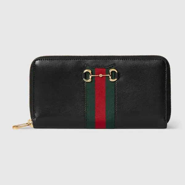 Gucci Horsebit Web Zip Around Wallet Leather - Black