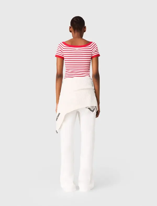 Maje Striped Rib Knit Top With Boat Neck