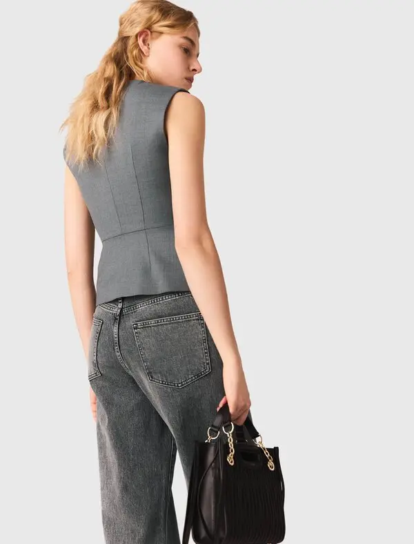 Maje Jewel-button Tailored Vest - Grey