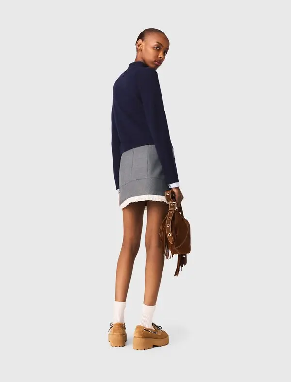 Maje Wool Blend A-line Skirt With Ruffle Hem - Grey