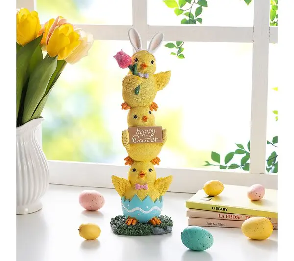 GLITZHOME 13.25'h Easter Resin Stackable Chicke Ns Table Decor