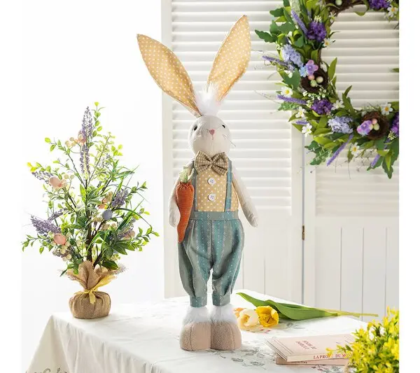 GLITZHOME Easter Fabric Bunny With Telescoping Eg