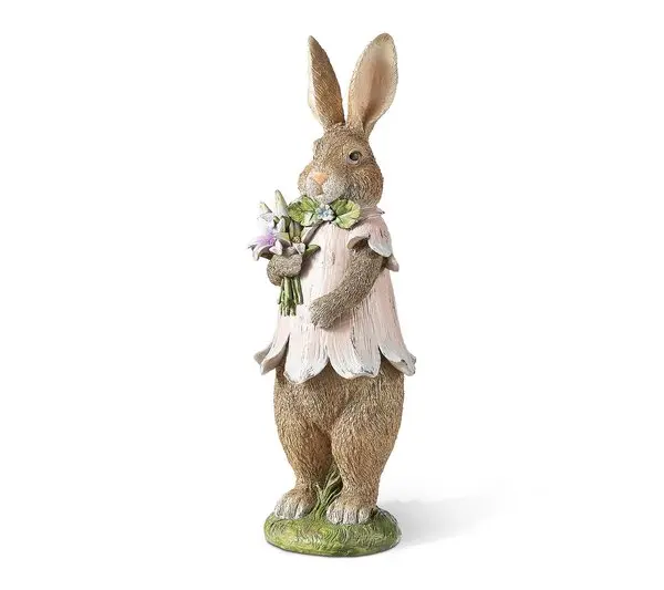GLITZHOME Easter Resin Bunny Table Decor With F Lowers