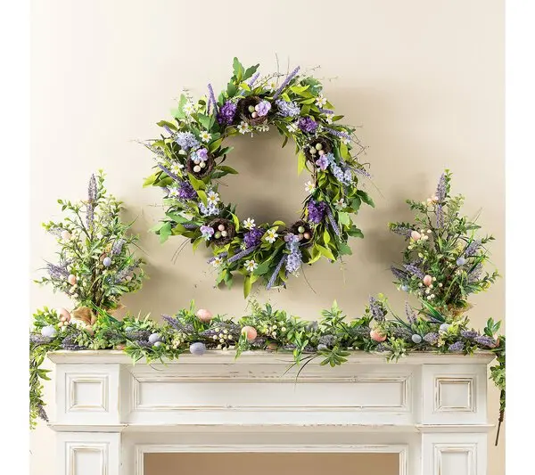 GLITZHOME 24'd Easter Lavender & Bird Nest Wrea Th