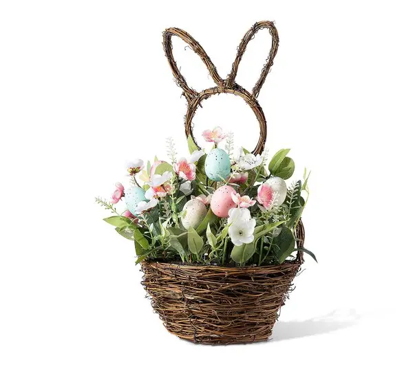 GLITZHOME 18'h Easter Flower Bunny Shaped Baske T Centerpiece - One-color