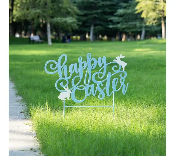 GLITZHOME 24'l Metal 'happy Easter' Garden Stak E
