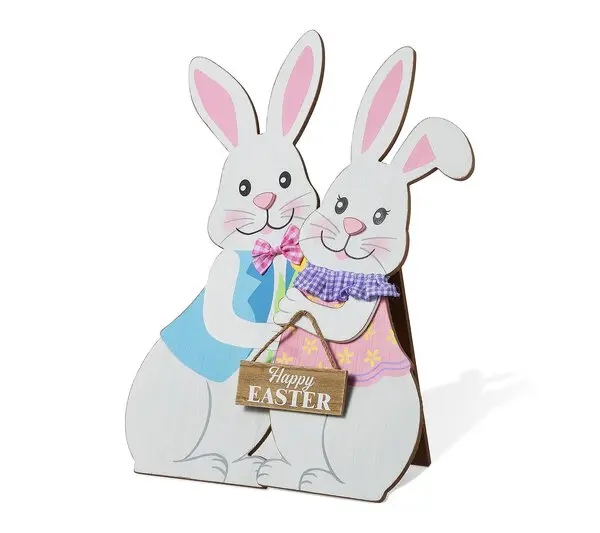 GLITZHOME Set Of 2 24'h Easter Wooden Bunny Por Ch Decor - One-color