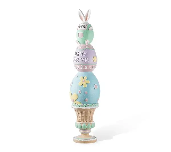 GLITZHOME 30.5'h Easter Macaron Stacked Egg Bun Ny Porch Decor - One-color