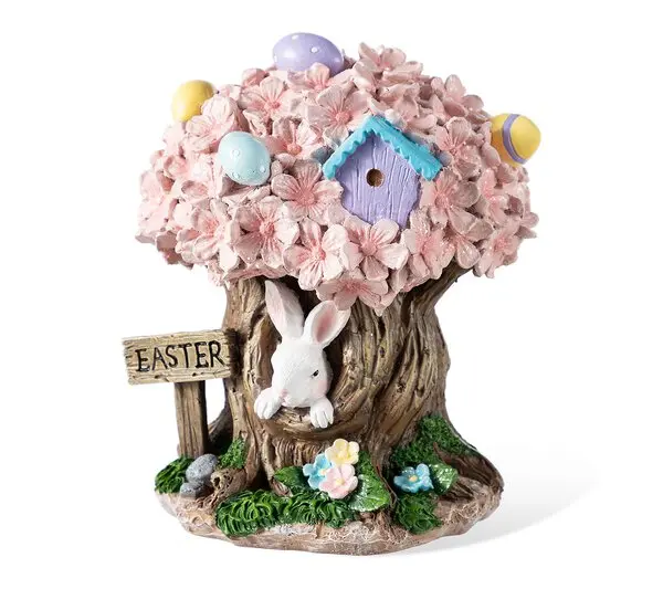 GLITZHOME 8'h Easter Resin Bunny & Pink Blossom S Table Decor - One-color