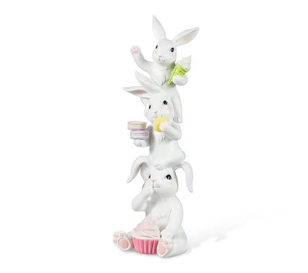 GLITZHOME 17.5'h Easter Stacked Bunny Macaron T Able Decor - One-color