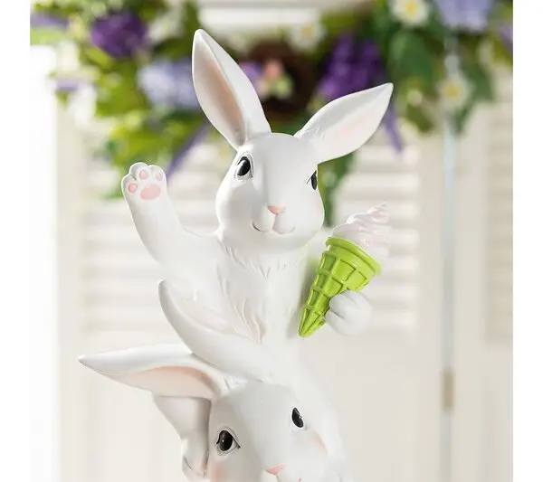 GLITZHOME 17.5'h Easter Stacked Bunny Macaron T Able Decor