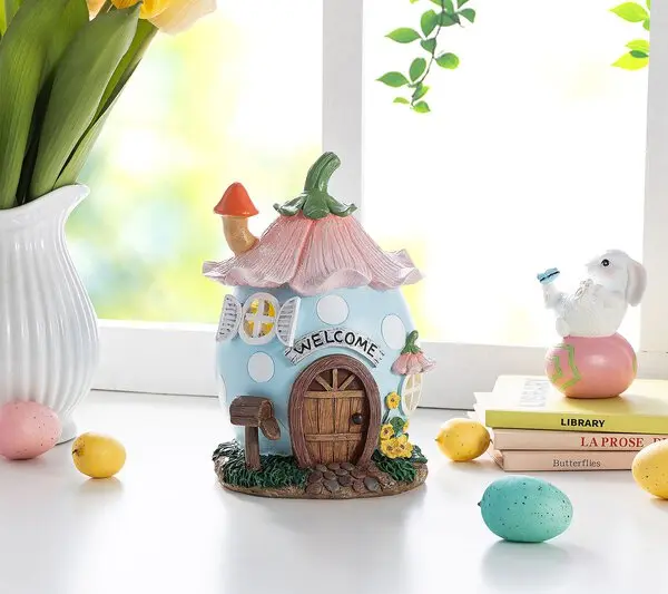 GLITZHOME 8'h Lighted Easter Egg Shaped House T Able Decor