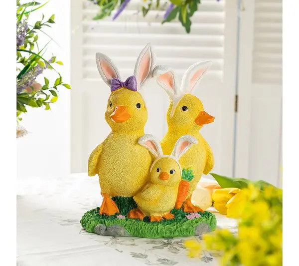 GLITZHOME 11.5'h Easter Resin Duck Family Table Decor - One-color