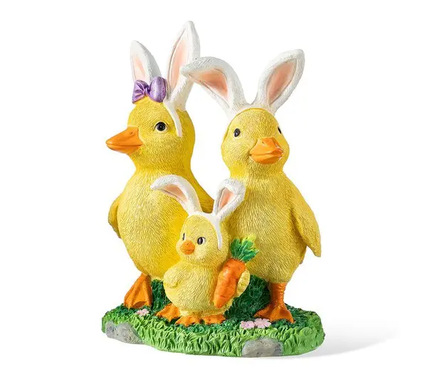 GLITZHOME 11.5'h Easter Resin Duck Family Table Decor