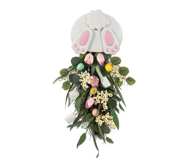 GLITZHOME 26'h Easter Metal Bunny & Tulip Teard Rop Wall Decor - One-color