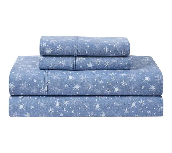 HALLMARK Snowflakes Cotton Flannel Bed Sheet Se T, King